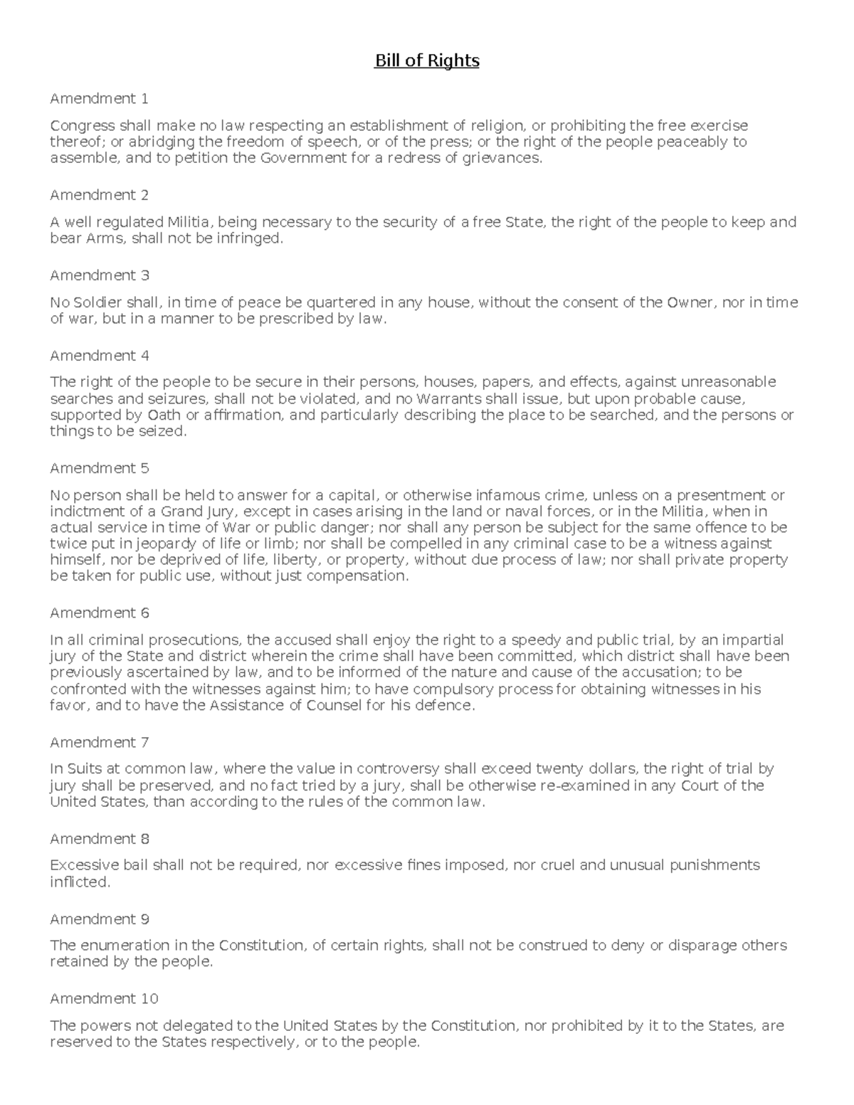 Bill of Rights Overview: Key Amendments Explained - Studocu