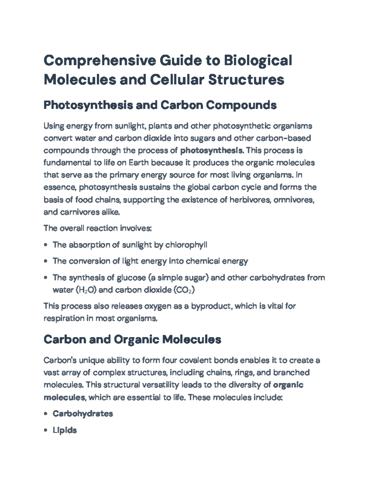 Comprehensive Guide to Biological Molecules & Cellular Structures ...