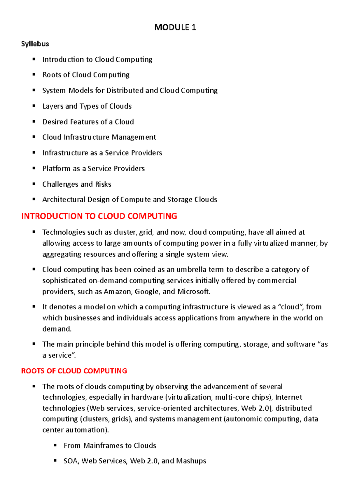 Introduction to Cloud Computing (CS101): Module 1 Overview and Concepts - Studocu
