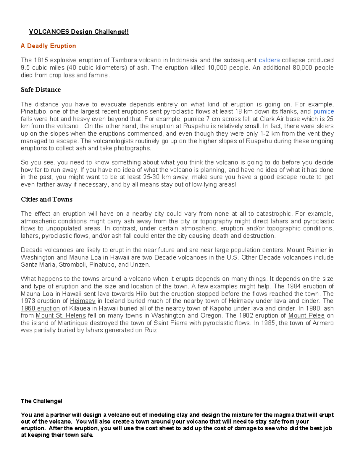 VOLCANOES Design Challenge: Eruption Safety & Town Planning - Studocu