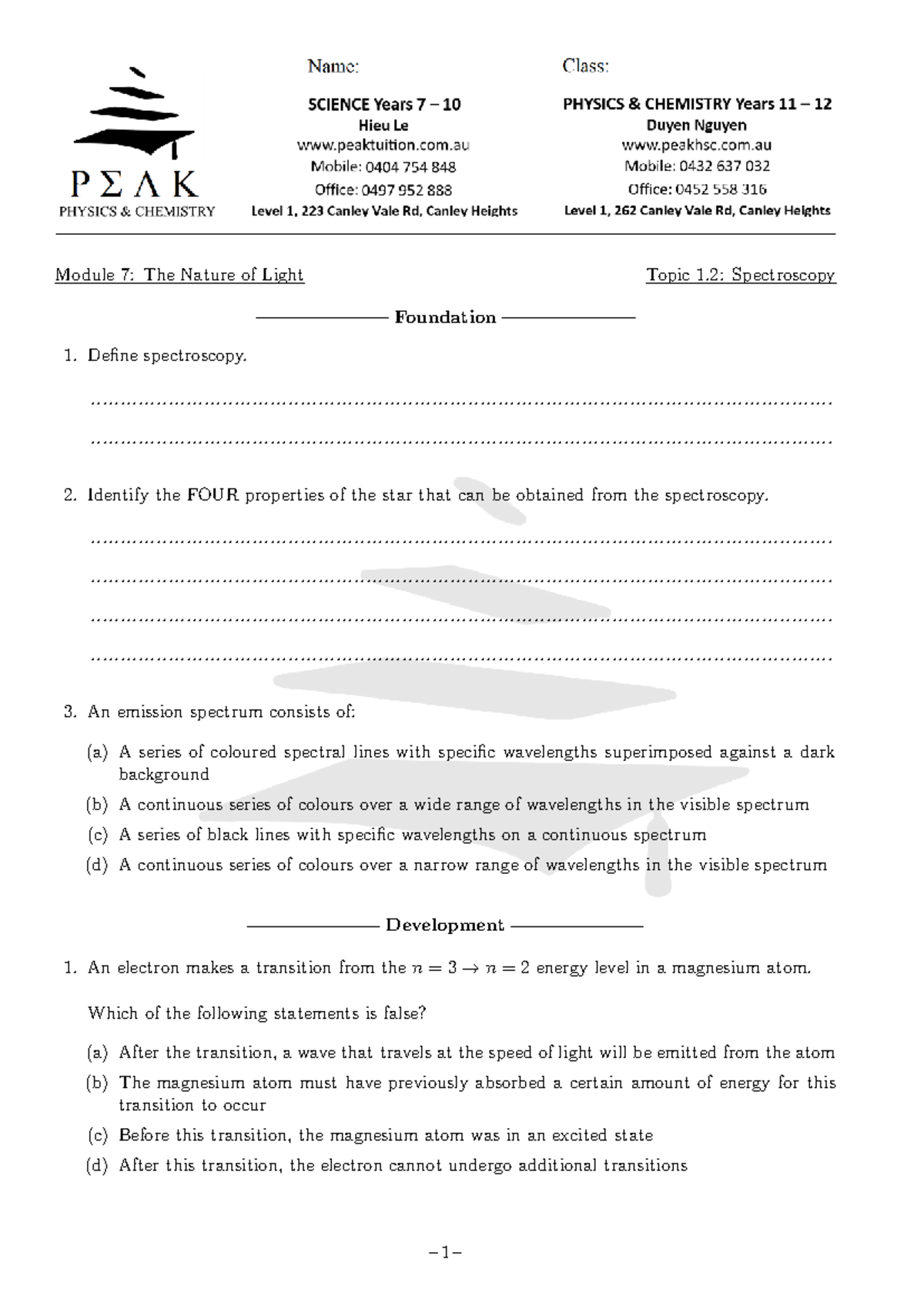 Module 7: Week 2 Physics Homework on Spectroscopy - Studocu