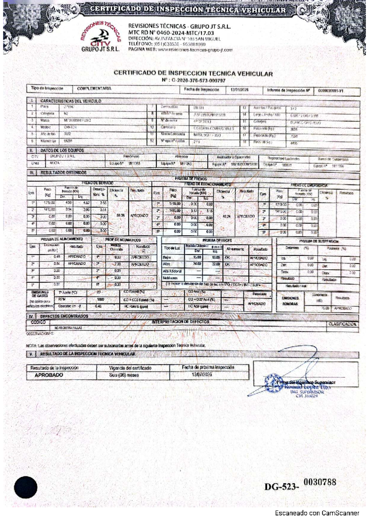 Inspección Técnica Vehicular - Certificado Grupo JT S.R.L. - Studocu