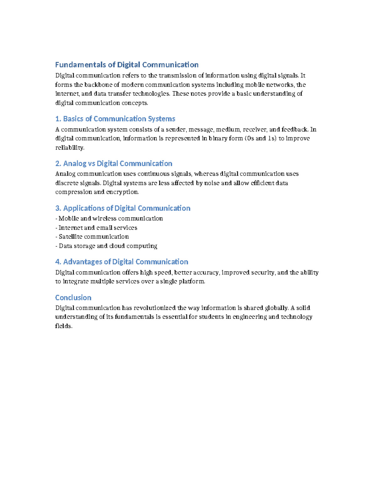 Digital Communication Fundamentals: Key Concepts & Applications - Studocu