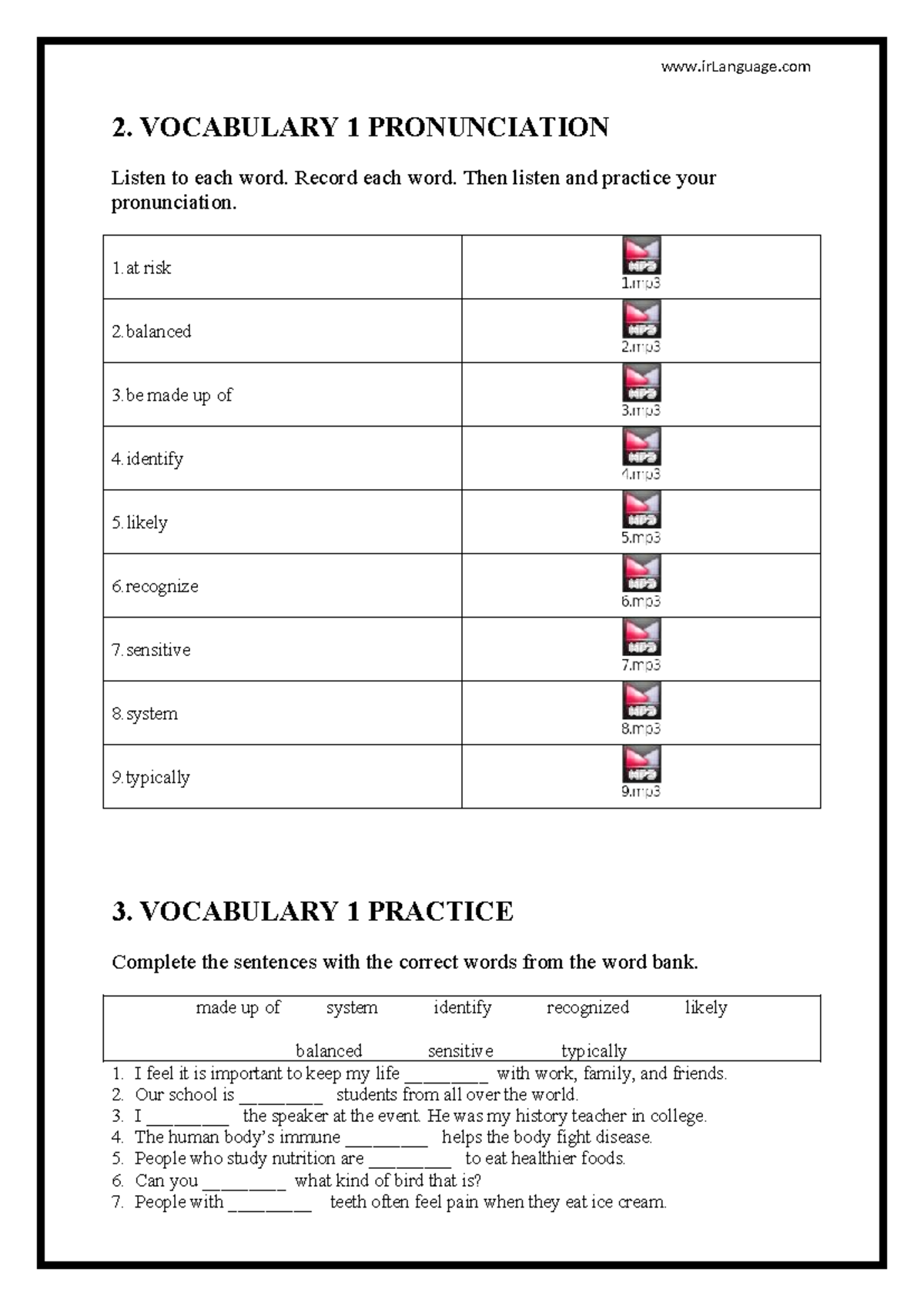 Unit 2 Nutritional Science: Vocabulary & Critical Thinking Exercises ...