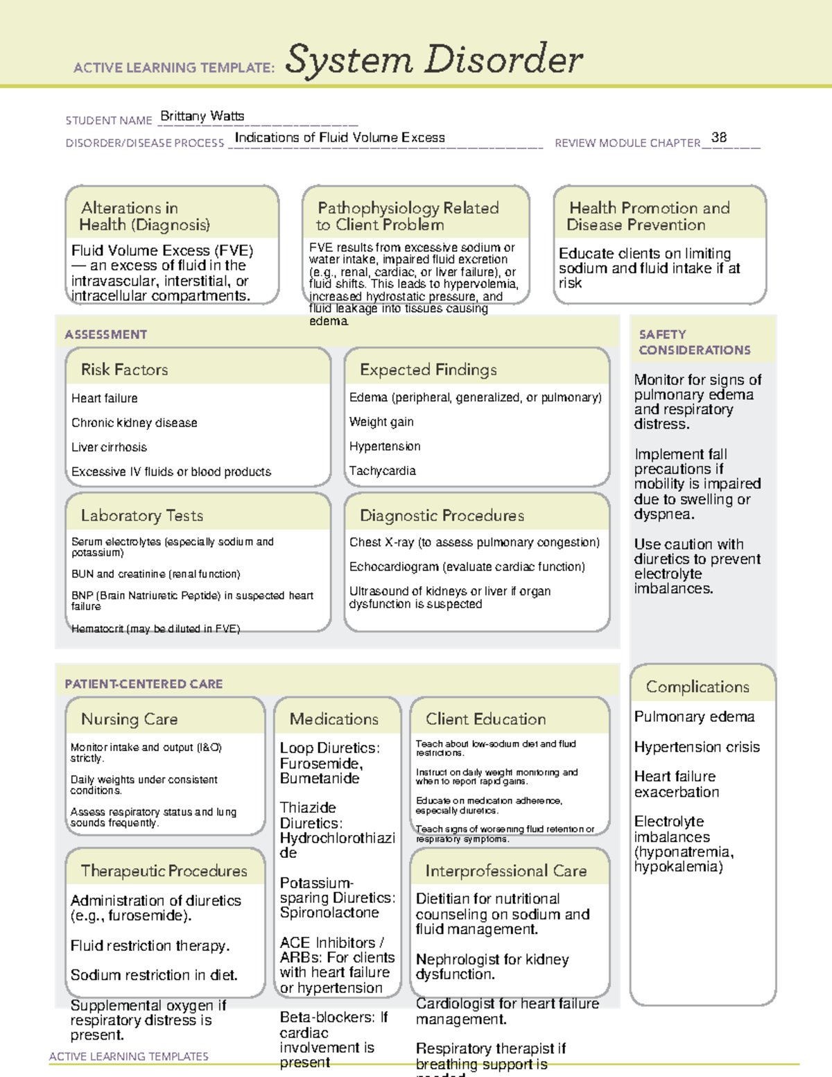 ACTIVE LEARNING TEMPLATE: Fluid Volume Excess (FVE) Overview - Studocu