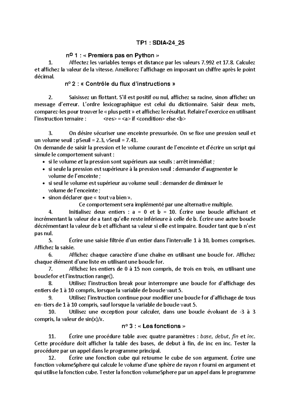 TP1 - Exercices d'initiation à Python pour SDIA-24 - Studocu