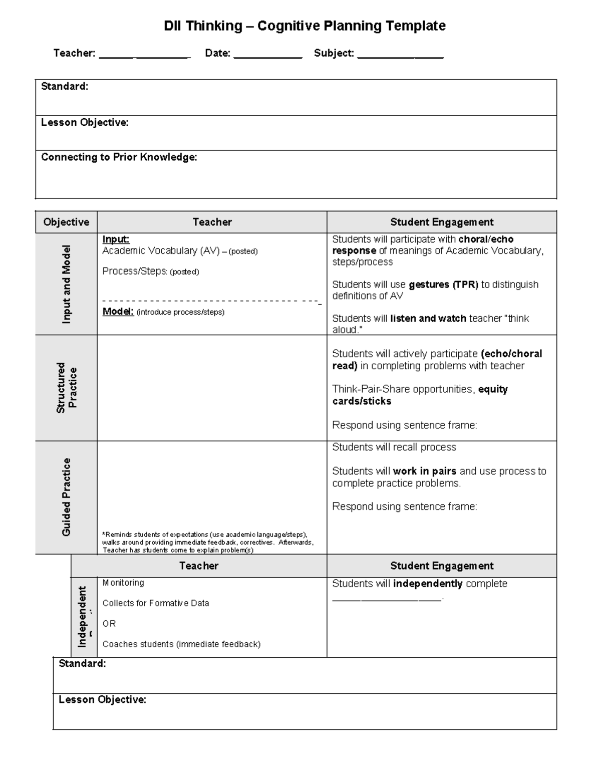 DII Lesson Plan Template for Cognitive Planning and Engagement - Studocu
