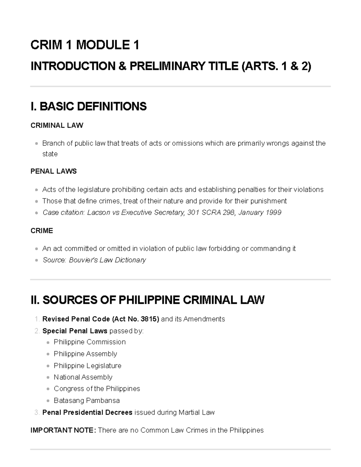 CRIM 1 Module 1: Intro to Criminal Law & Key Principles - Studocu
