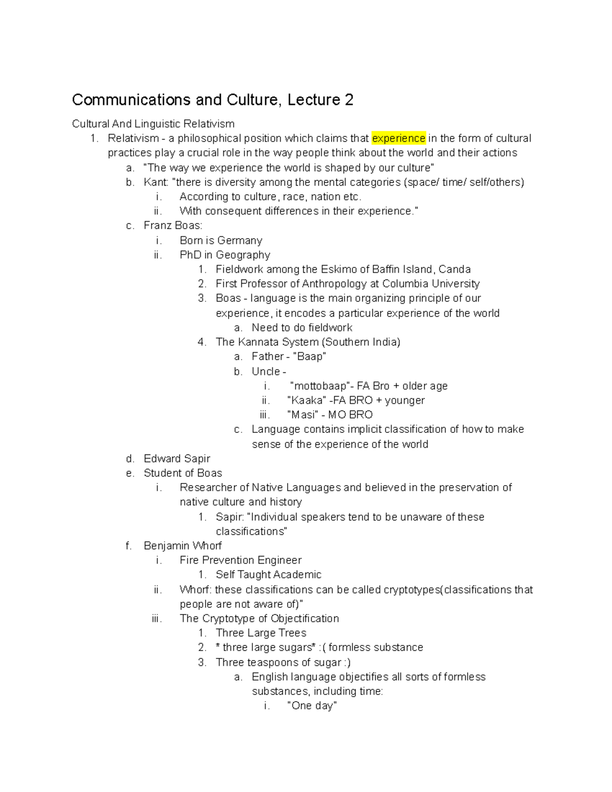 Communications and Culture, Lecture Notes - Communications and Culture ...