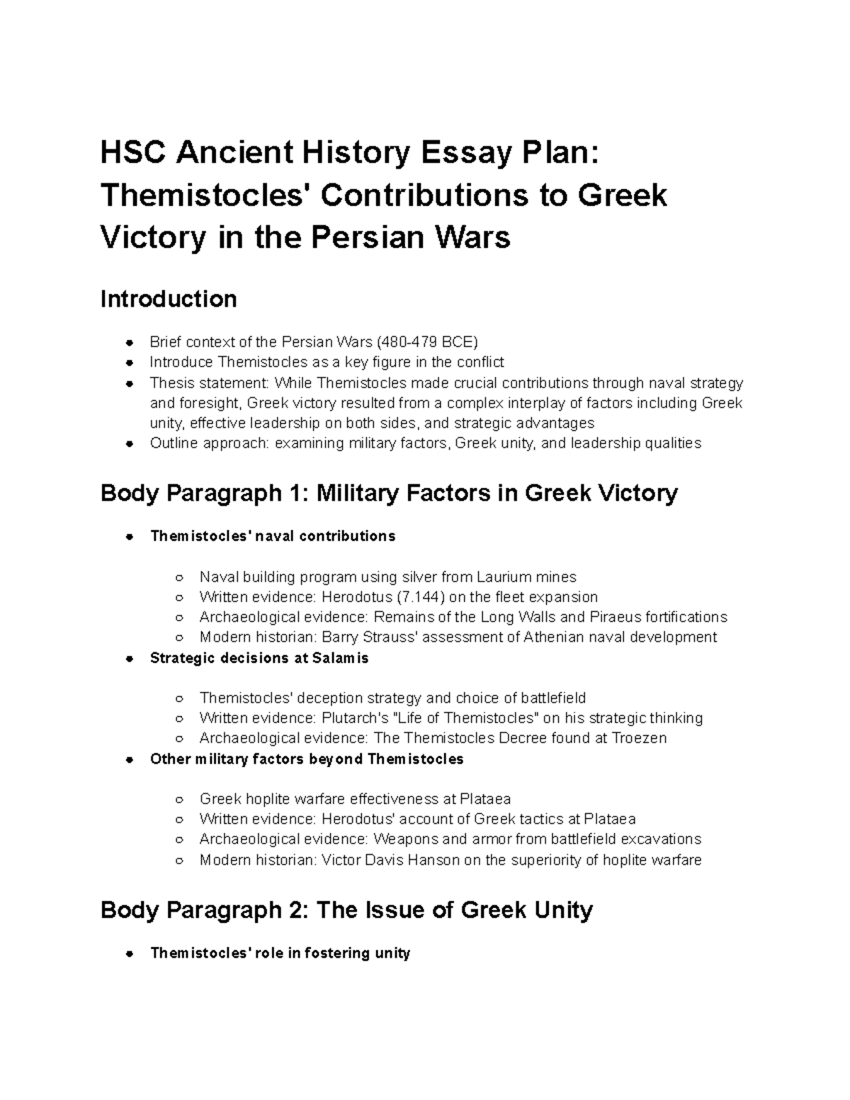 HSC Ancient History Essay Plan Themistocles' Contributions to Greek ...