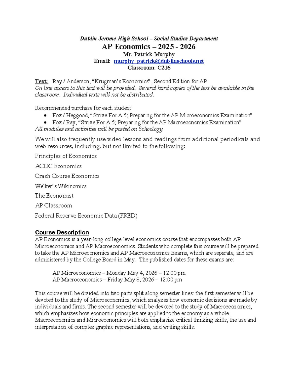 AP Economics Syllabus 2025-26: Micro & Macro Overview - Studocu
