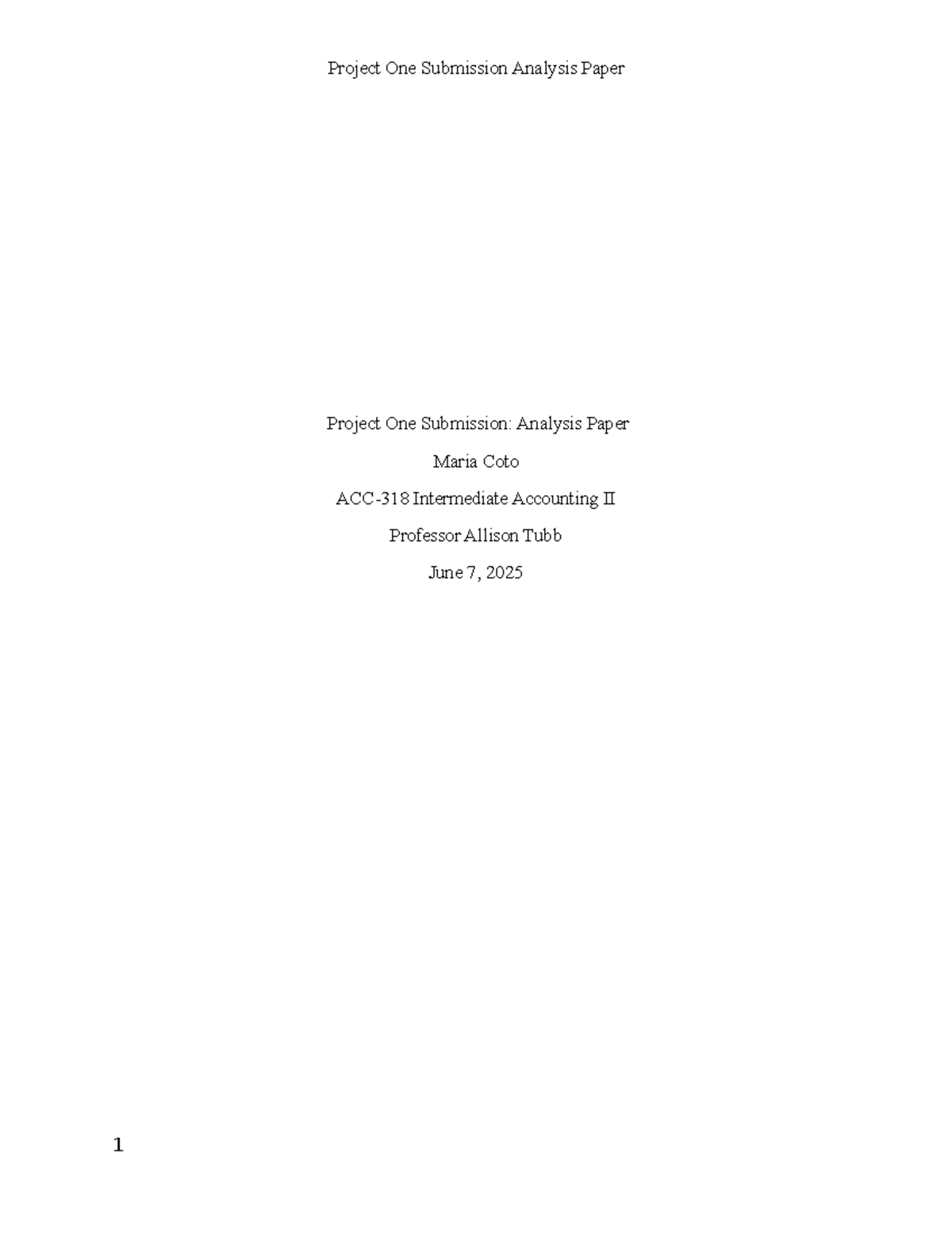 ACC-318 Project One Submission: Financial Analysis and Cash Flow ...