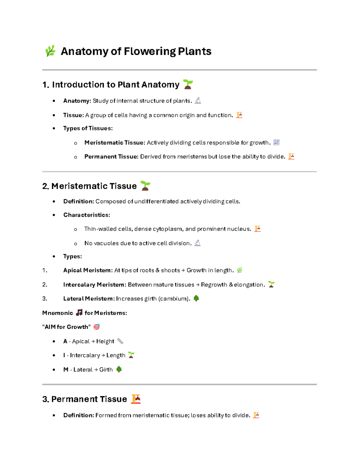 Anotomy OF Flowering Plants Notes - Anatomy of Flowering Plants 1️ ...