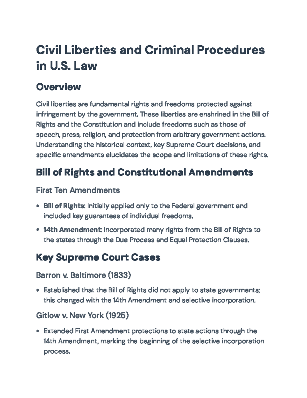 Civil Liberties & Criminal Procedures: Key U.S. Amendments Overview ...