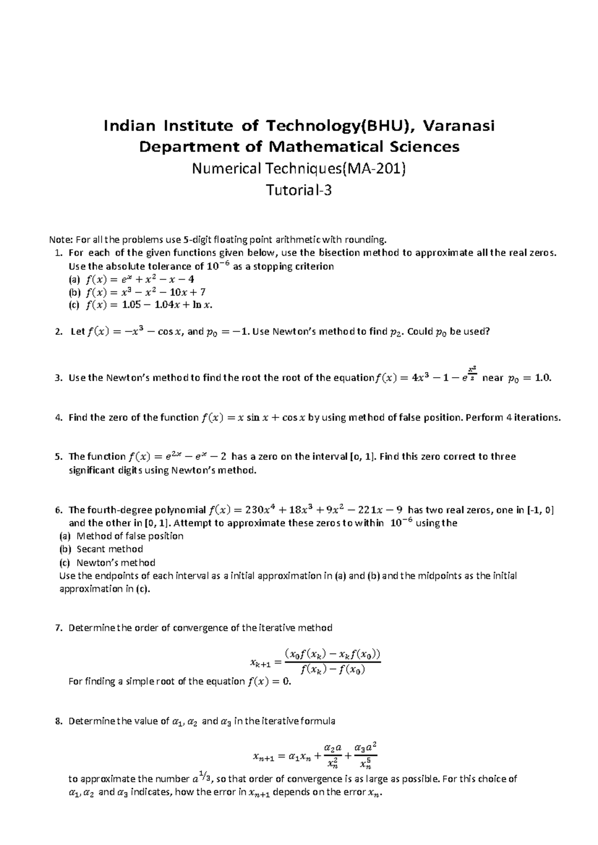 Numerical Techniques MA-201: Tutorial Sheet 3 Solutions - Studocu
