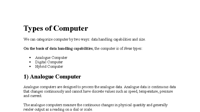 Types of Computer: Data Handling & Size - Digital Skills Lecture Notes ...