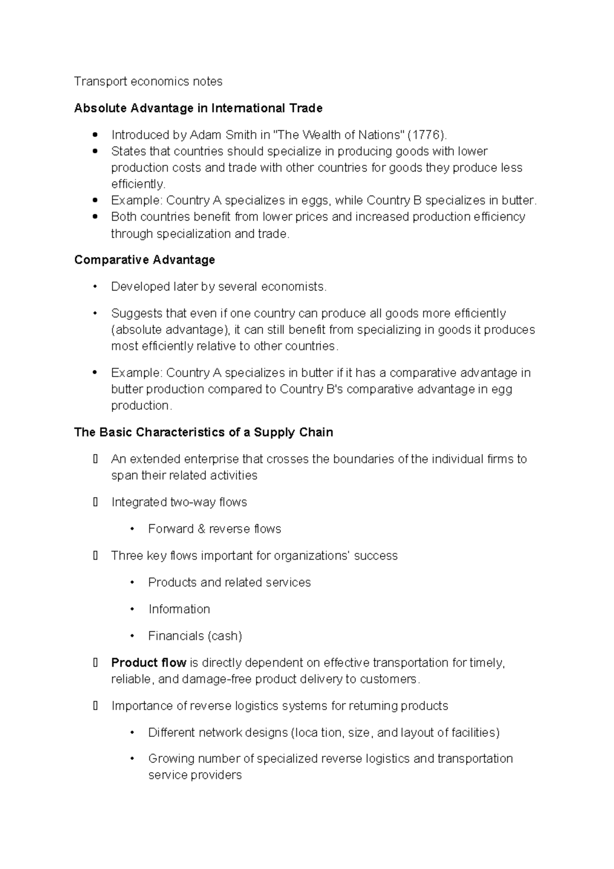 Transport Economics Lecture Notes on Trade and Supply Chains - Studocu