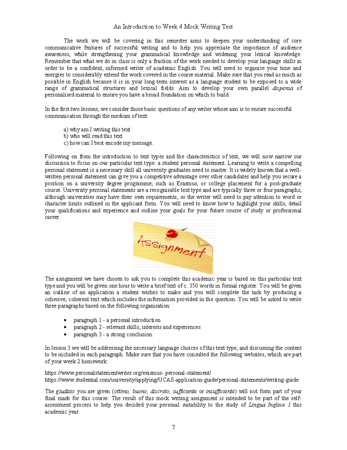 Week 4 Mock Writing Test: Personal Statement Guidelines (ENG101) - Studocu