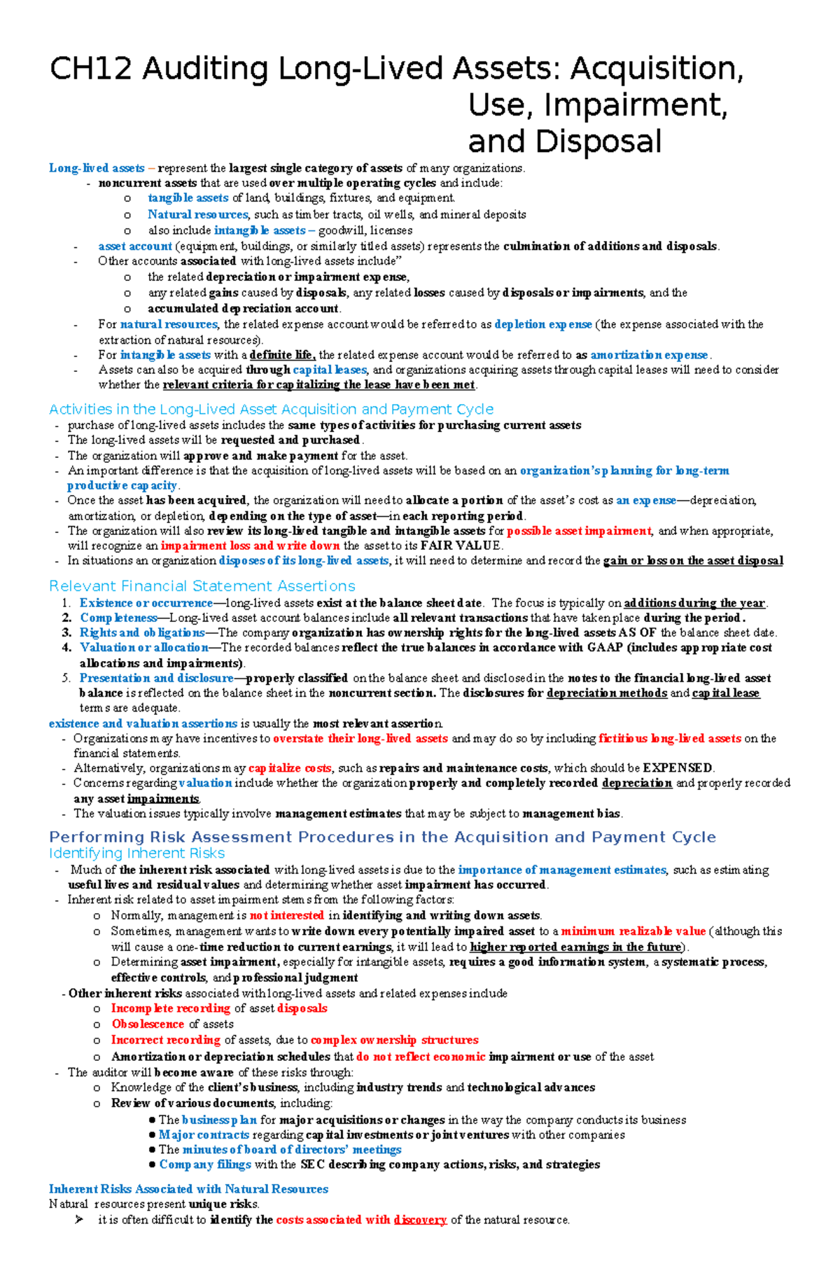CH12 Auditing Long-Lived Assets: Acquisitions, Impairments & Disposals - Studocu