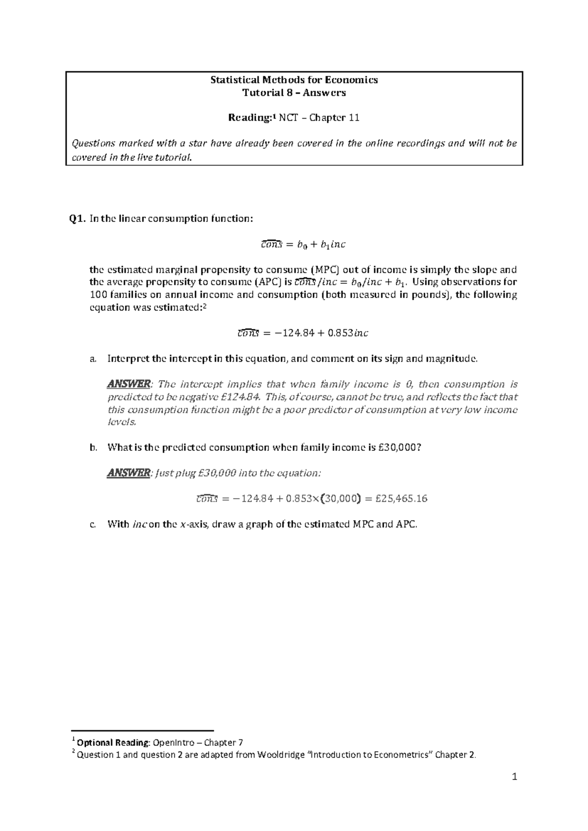 Statistical Methods for Economics Tutorial 8 Answers - Studocu