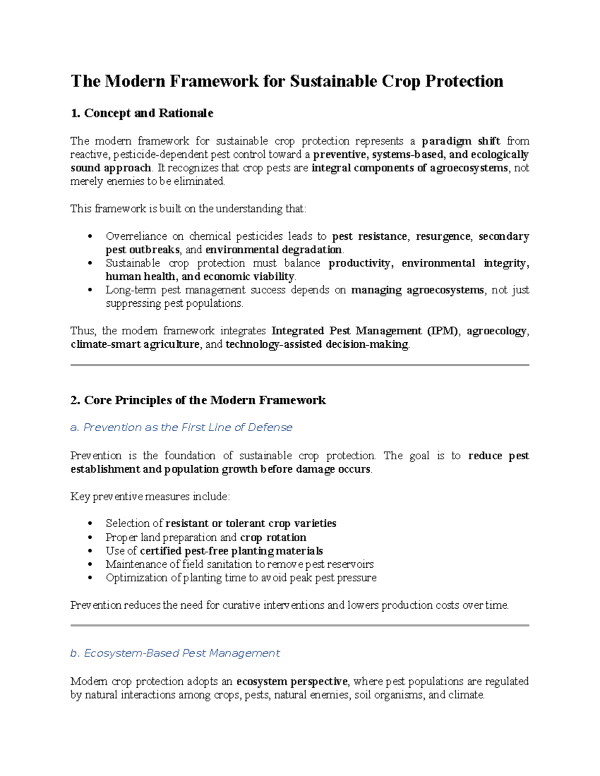 Sustainable Crop Protection Framework: Concepts & Principles - Studocu