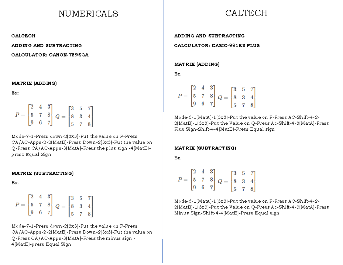 Numericals Overview for Calculators (Caltech) - Studocu