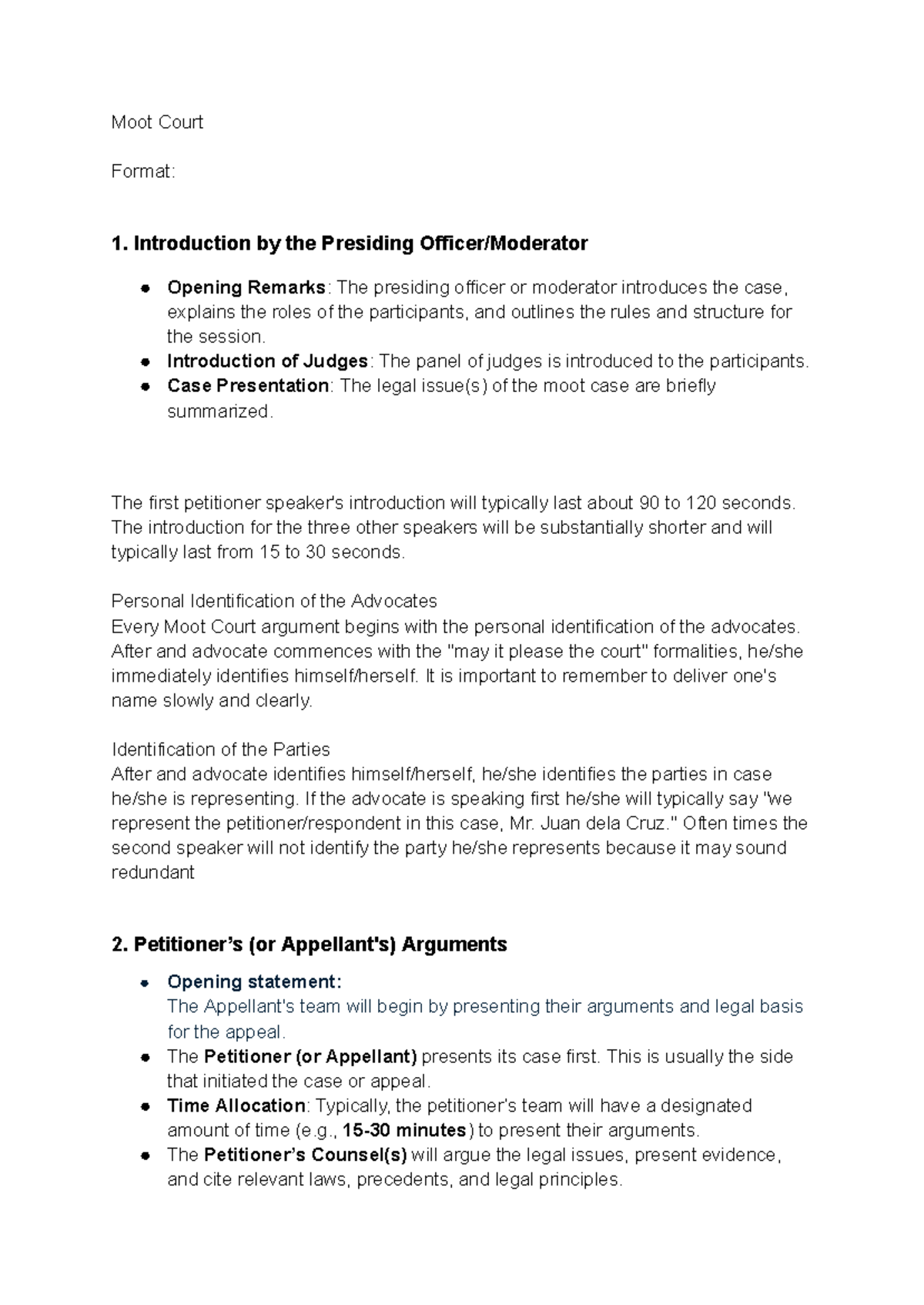Moot Court Format: Structure and Key Elements for Success - Studocu