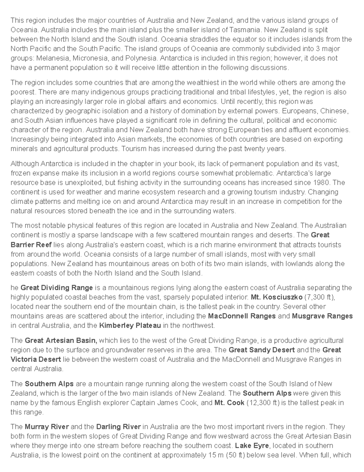 Geography Ch. 5 - Oceania: Australia, New Zealand & Indigenous Peoples ...