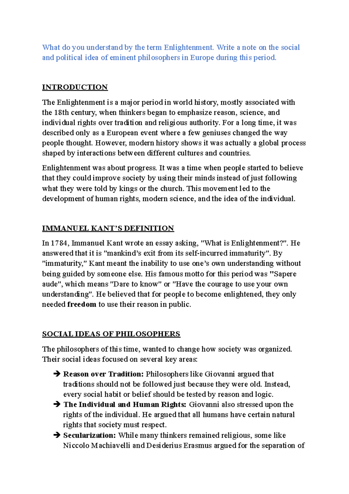 ENGL 101: Enlightenment Ideas & Philosophers' Impact on Society - Studocu