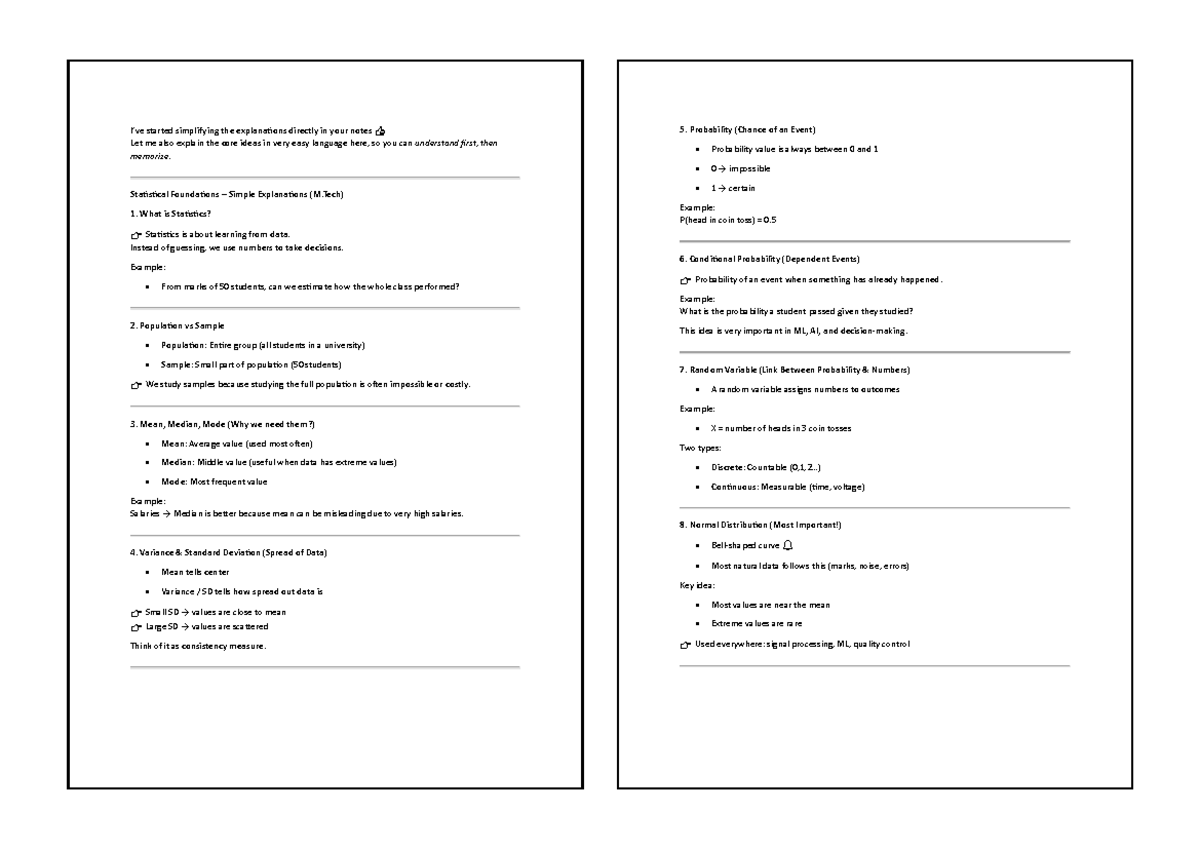 Module 3: Simplified Statistical Foundations for M.Tech Students - Studocu