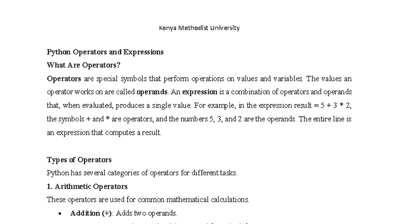 CISY 110: Lesson 6 - Understanding Python Operators & Expressions - Studocu