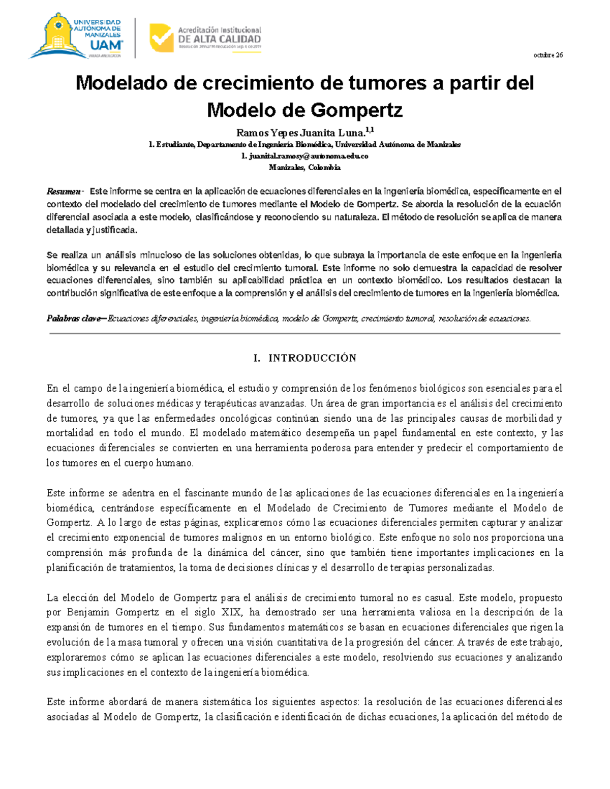 Trabajo sobre Ecuaciones Diferenciales en el Modelo de Gompertz - Studocu