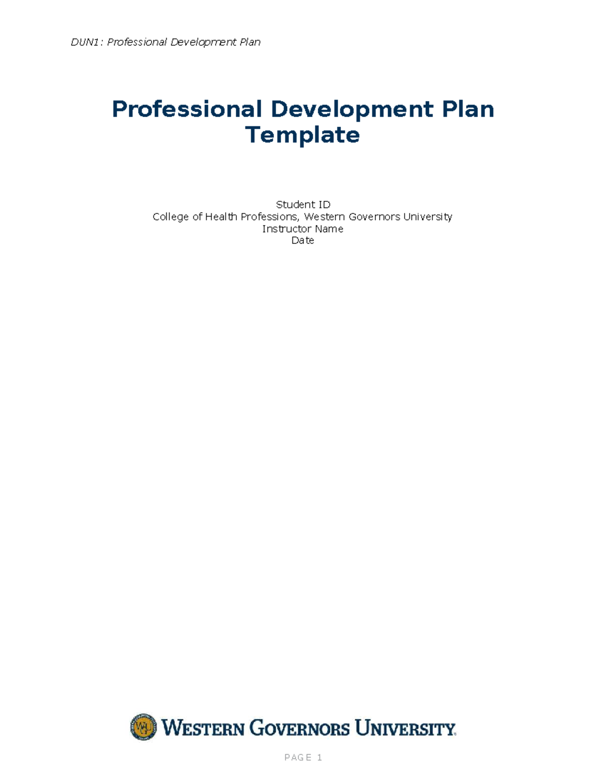 DUN1: Professional Development Plan Template and Guidelines - Studocu