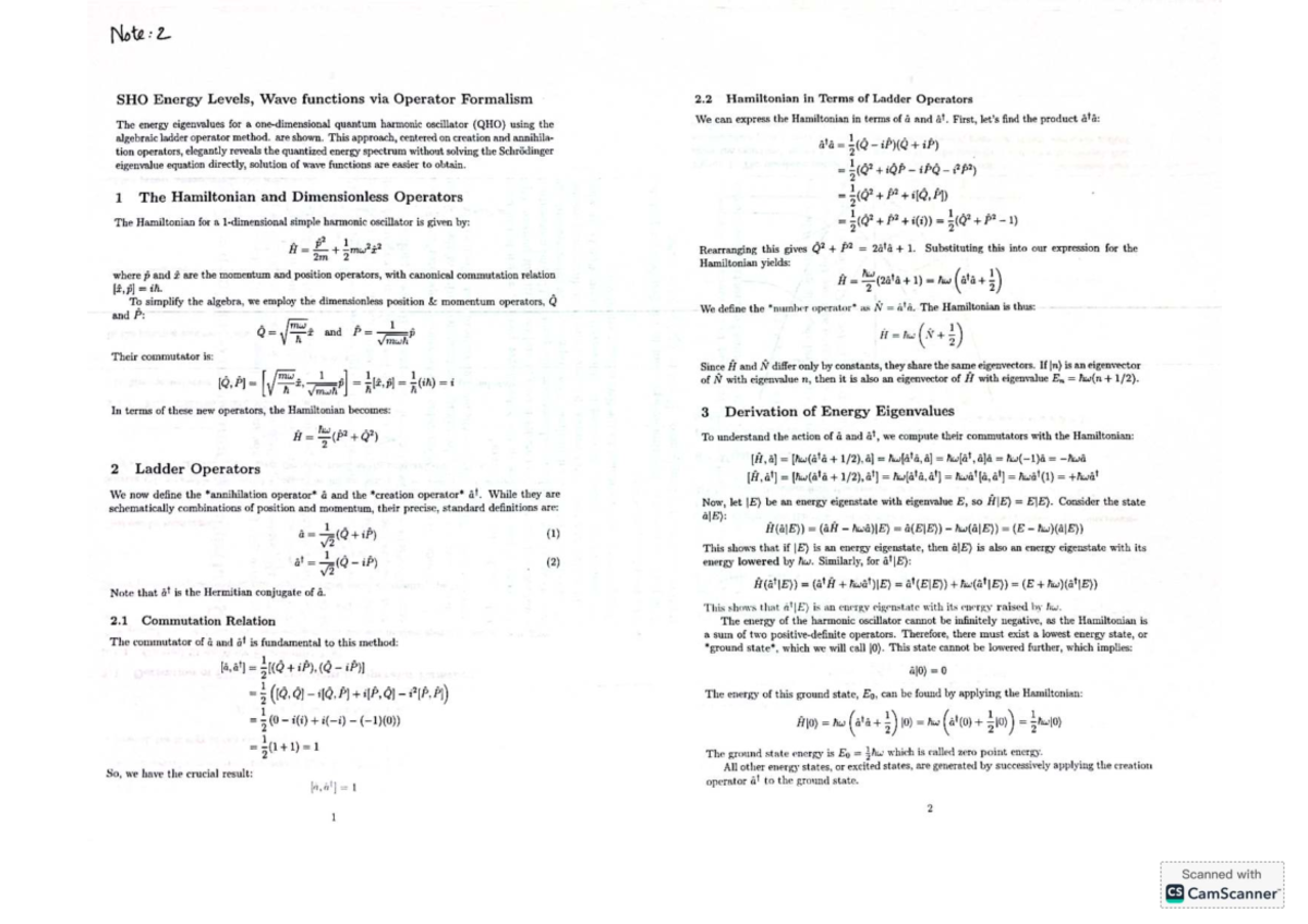 Quantum Mechanics Note 2: Energy Levels & Wave Functions via Operators ...