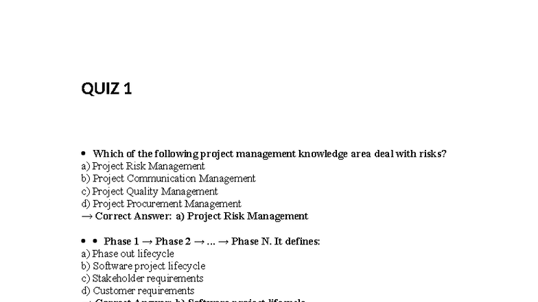 QUIZ - Project Management Knowledge Areas and Concepts - Studocu