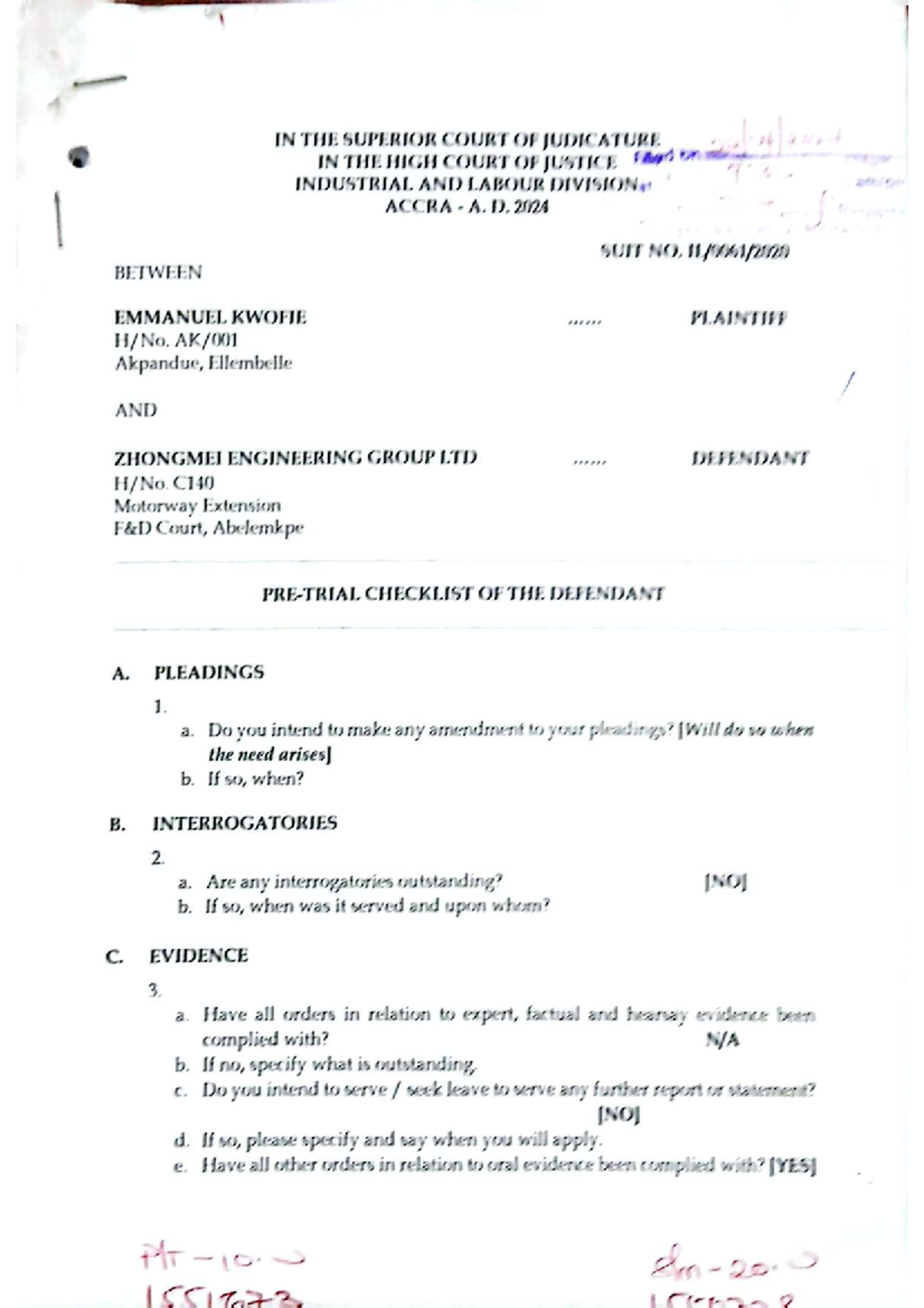 Pre-Trial Checklist for Suit No. C140 - Criminal Procedure - Studocu