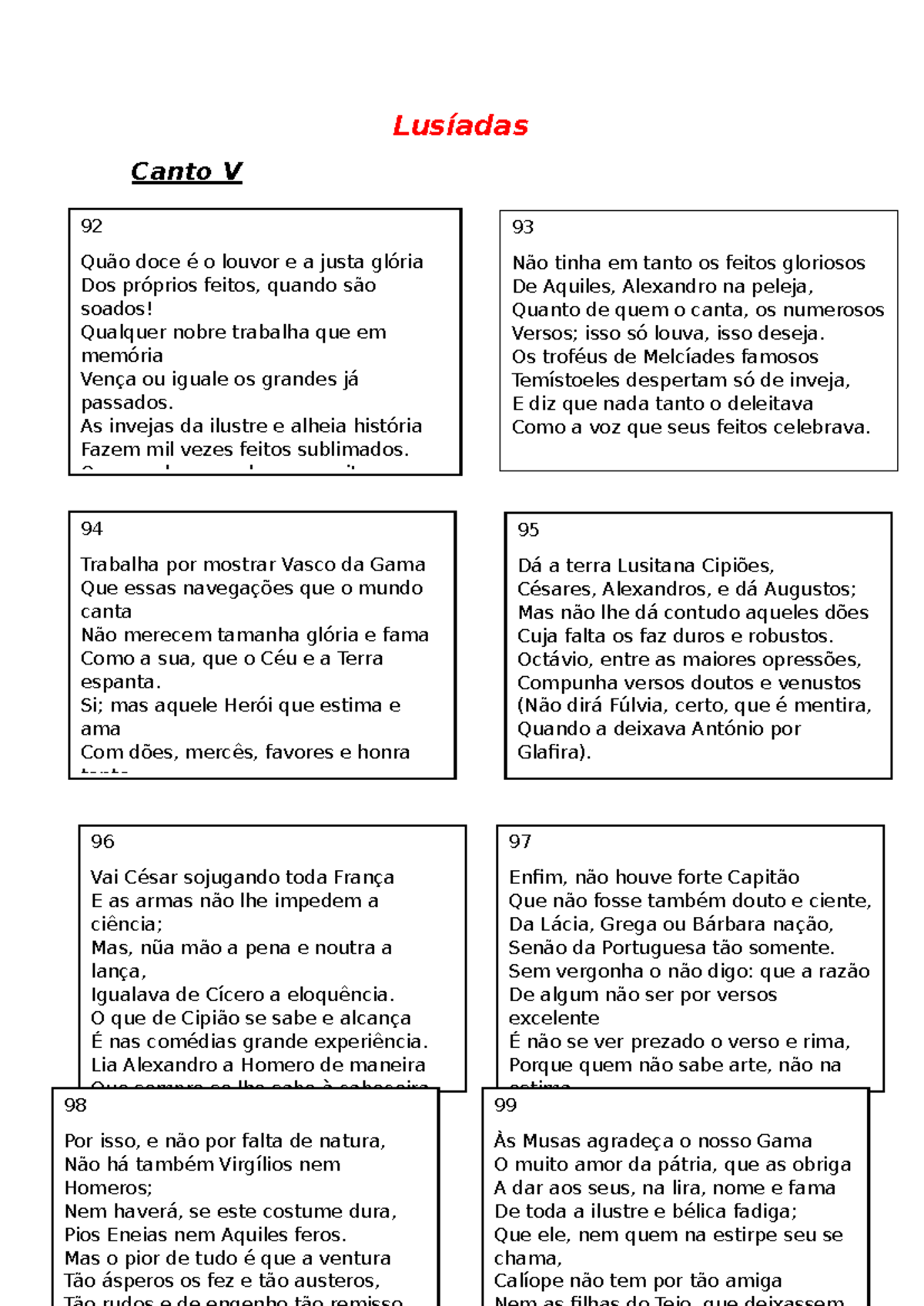 Lusíadas - Estudo do Canto V e IX da Obra de Camões - Studocu