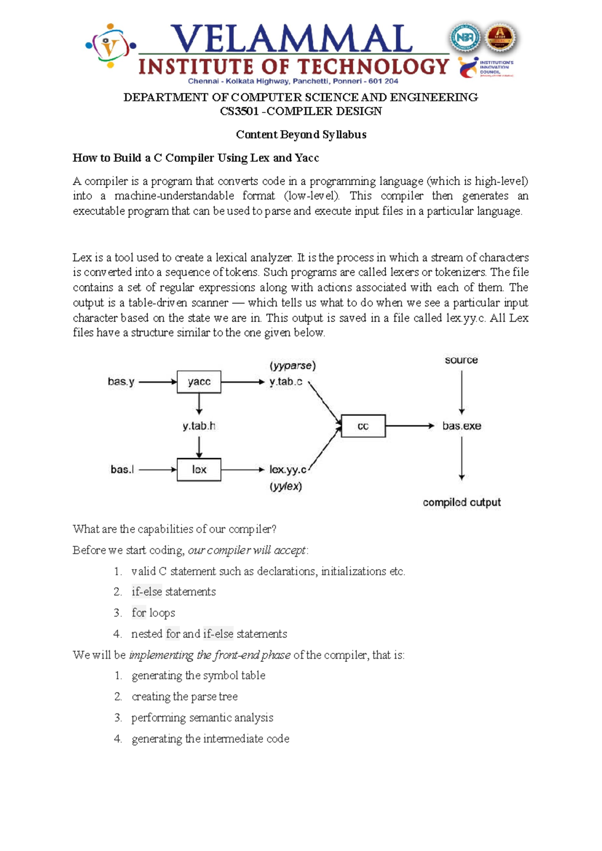 CS3501 Final Exam: Building a C Compiler with Lex and Yacc - Studocu