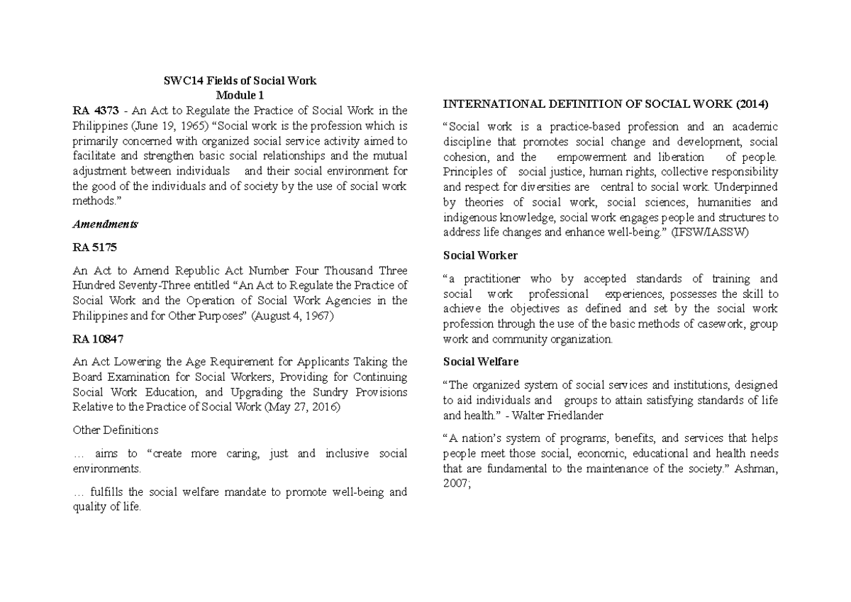 SWC14 Module 1: Overview of Social Work Laws and Principles - Studocu