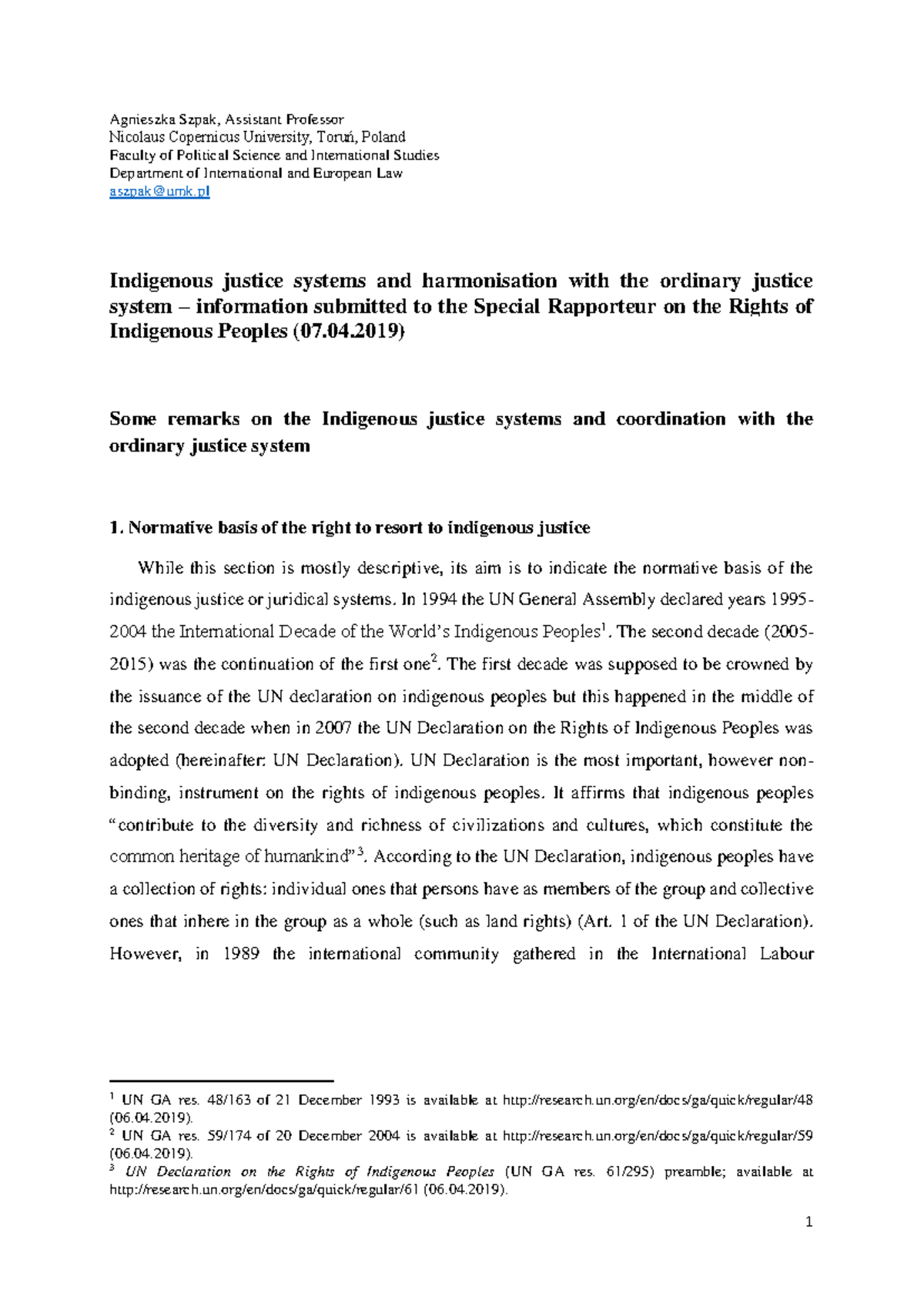 Indigenous Justice Systems and Their Integration with National Law (JUR ...