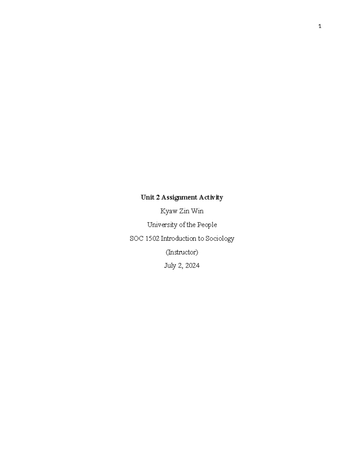 SOC 1502 Unit 2 Assignment Activity - Unit 2 Assignment Activity Kyaw ...