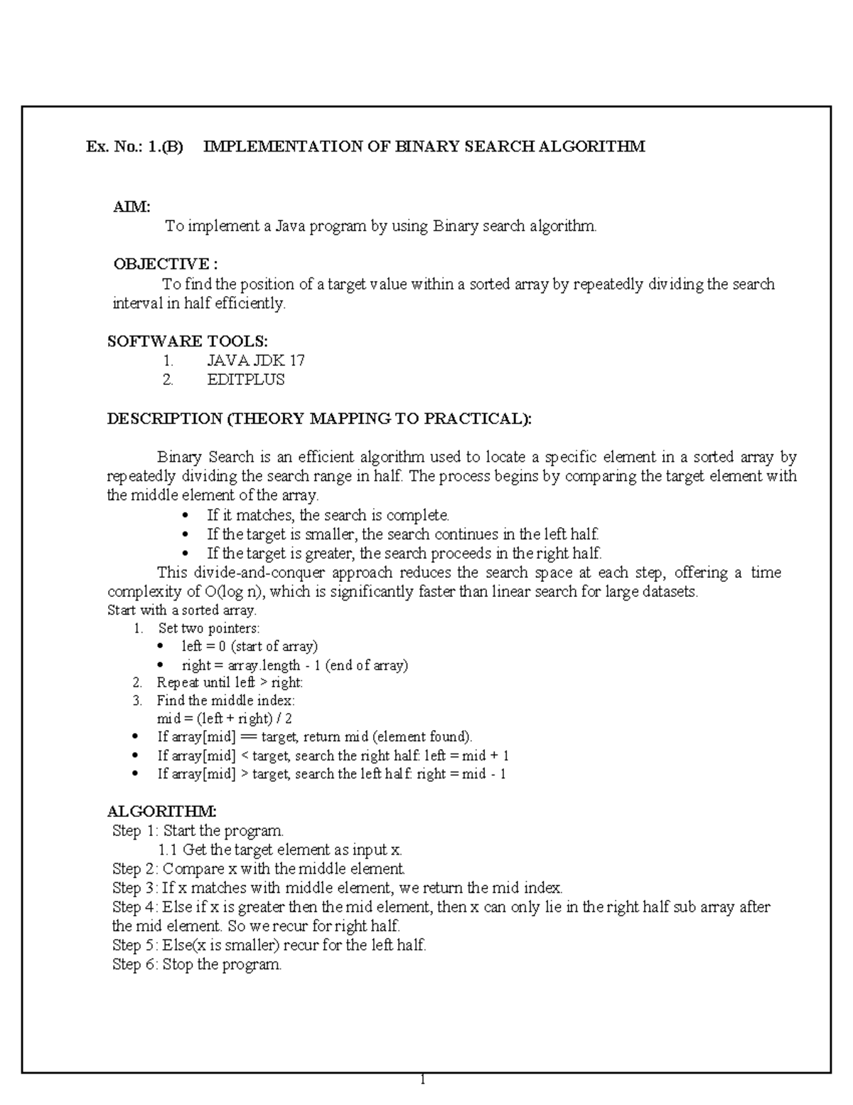 OOP - Student Manual: Exp 2 - Binary Search Algorithm Implementation - Studocu