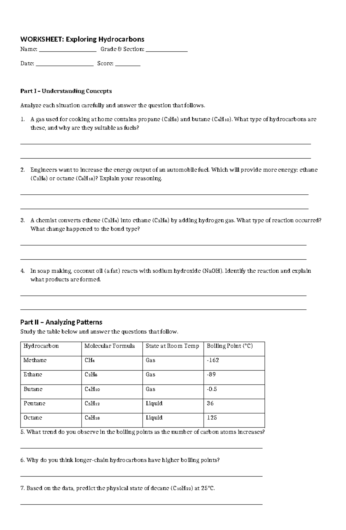 Worksheet: Hydrocarbons Exploration and Analysis - Studocu