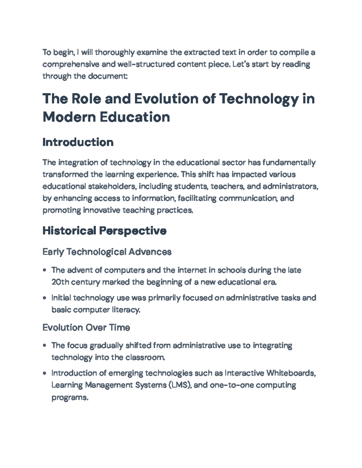 The Role and Evolution of Technology in Modern Education - To begin, I ...