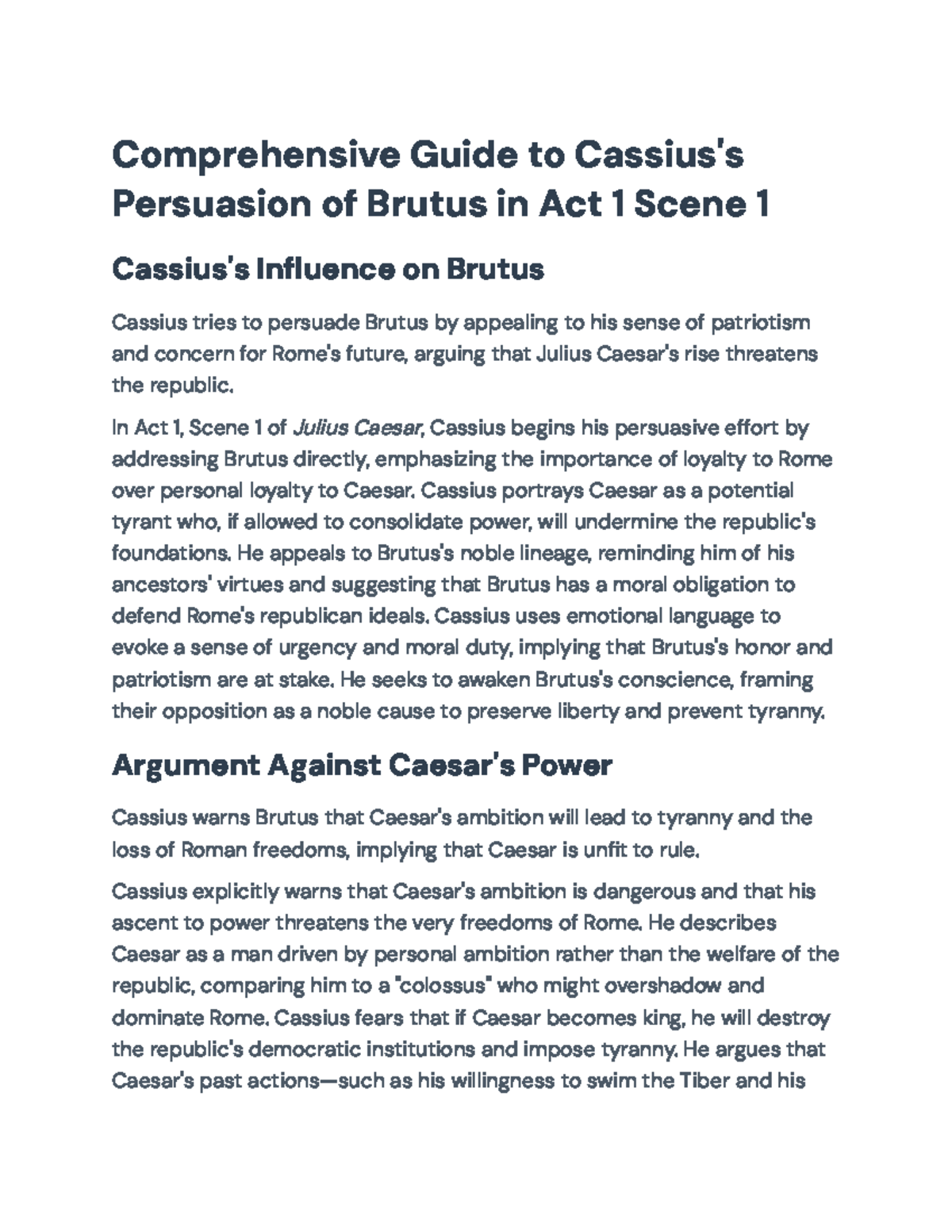 Comprehensive Guide to Cassius's Persuasion of Brutus in Julius Caesar ...
