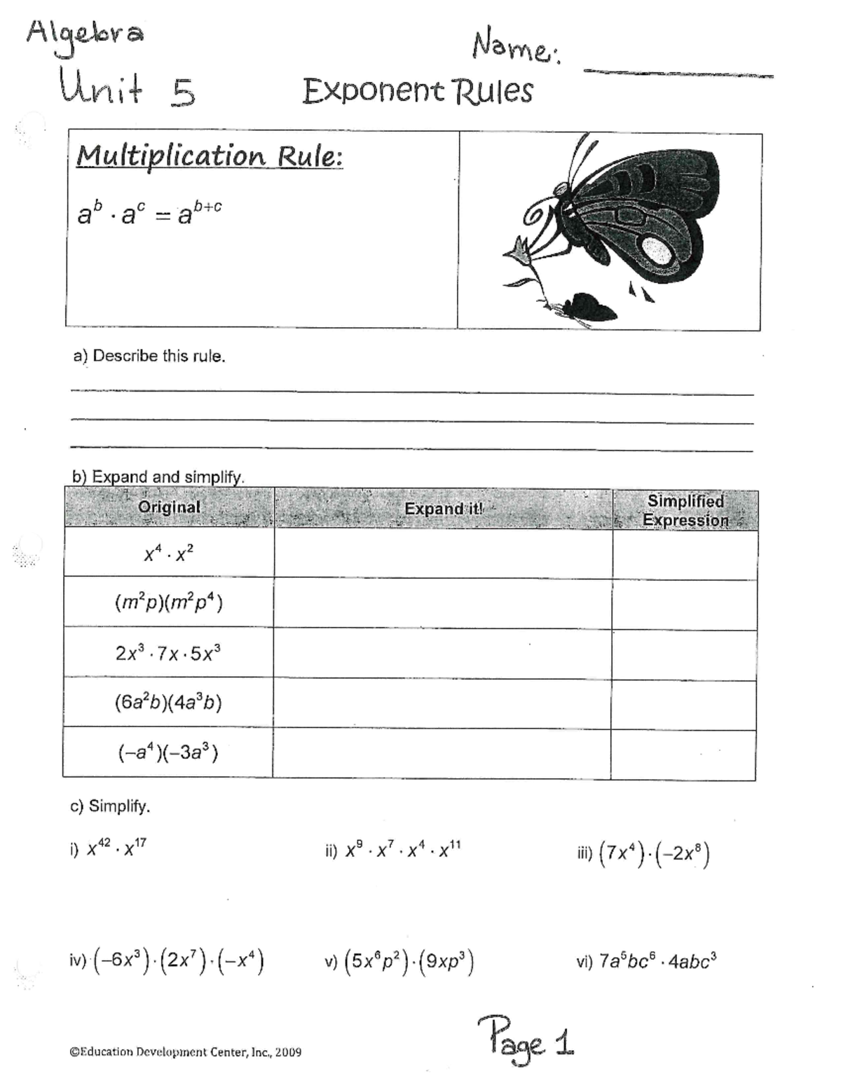 Algebra 101: Unit 5 Operations with Exponents and Rules - Studocu