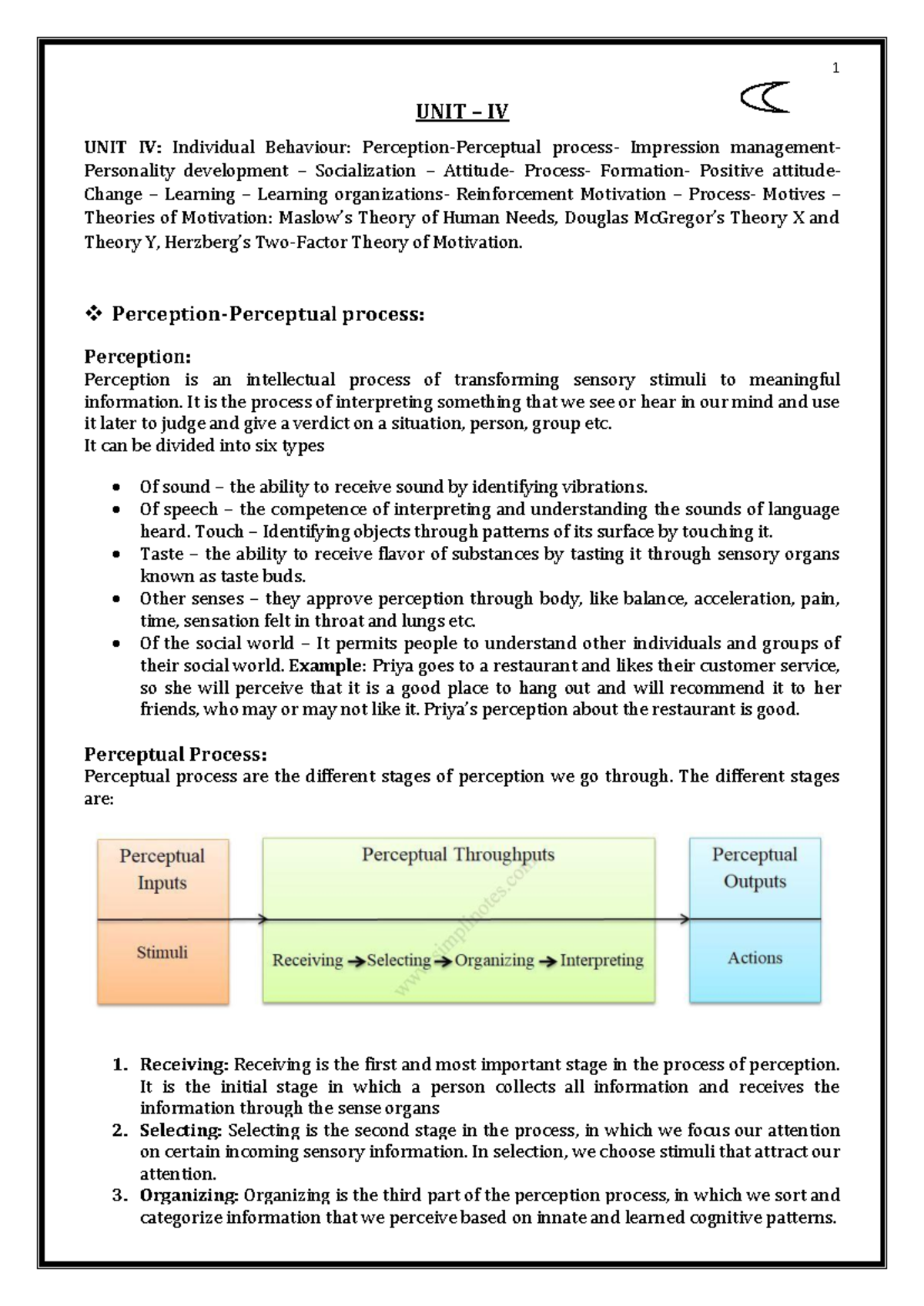 MOB UNIT IV: Understanding Individual Behavior and Motivation Theories ...