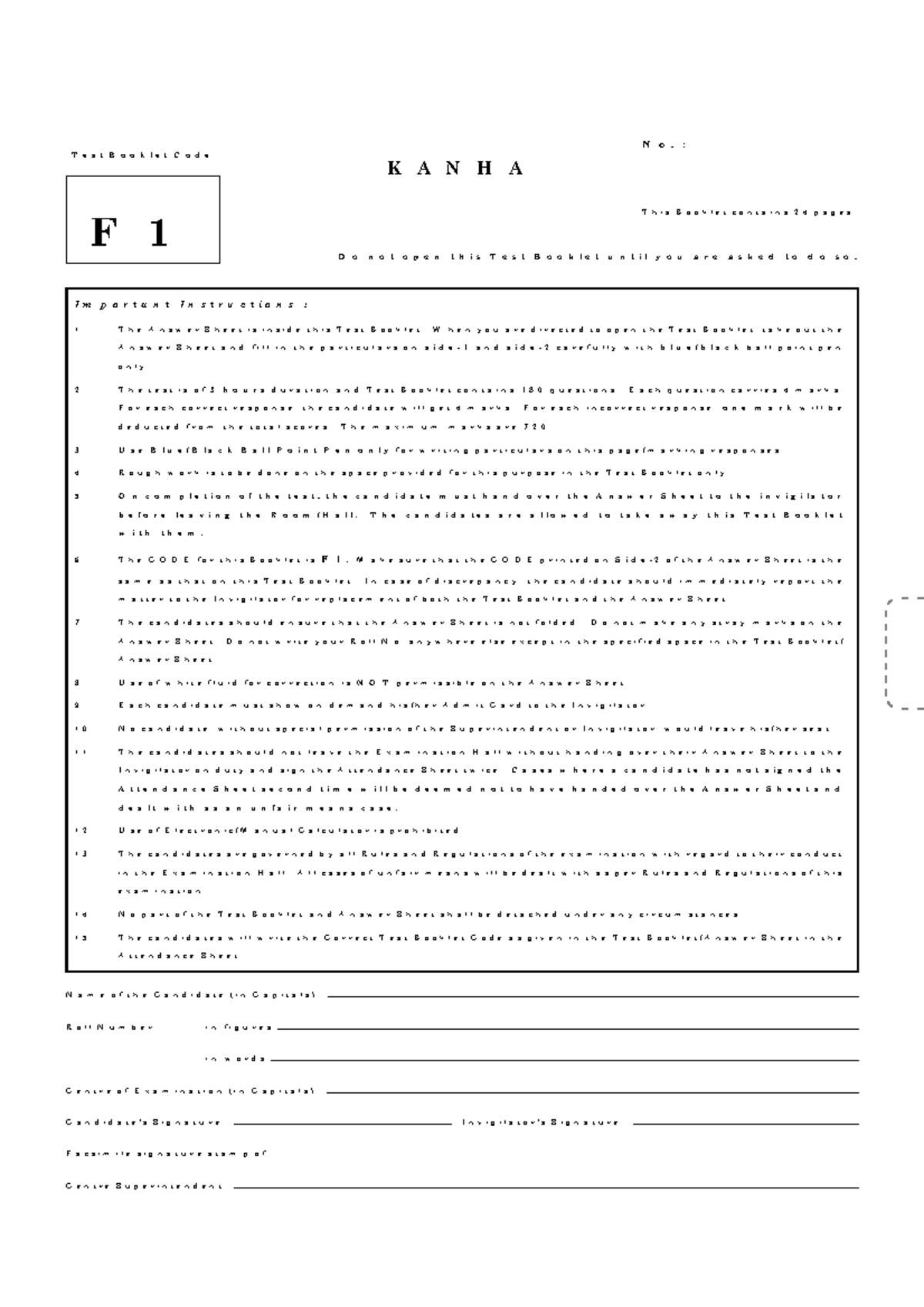 F1 Question Paper 2020 - NEET Practice Test on Full Syllabus (720 Marks ...