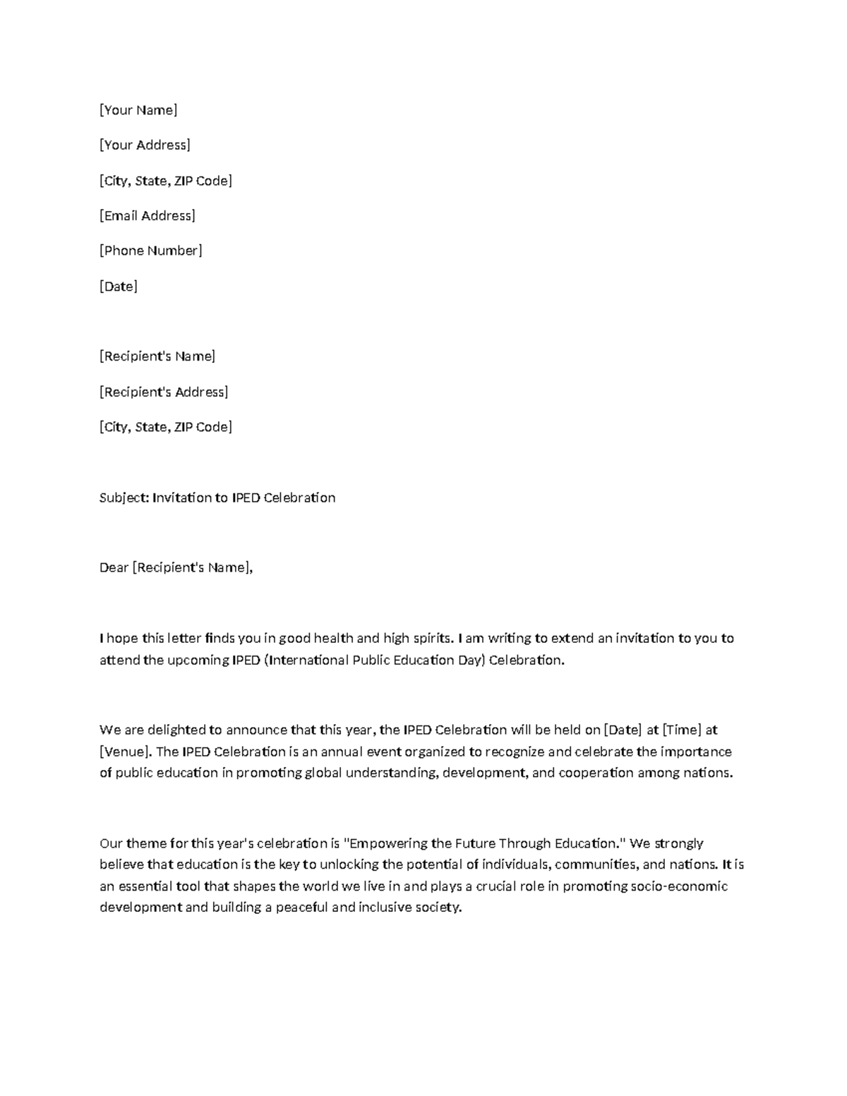 Invitation IPED - [Your Name] [Your Address] [City, State, ZIP Code ...