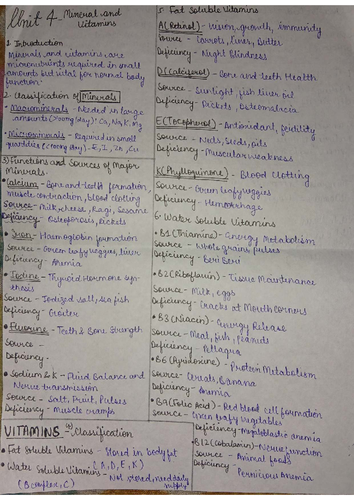 Unit 4: Vitamins & Minerals Overview - BSC Sem 1 (CLUJ) - Studocu